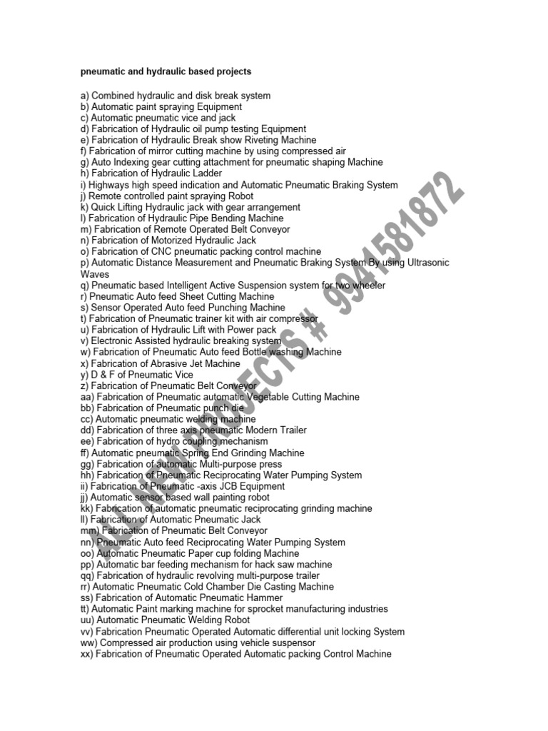Hydraulic and Pneumatic Project Ideas | PDF | Metal Fabrication | Machines