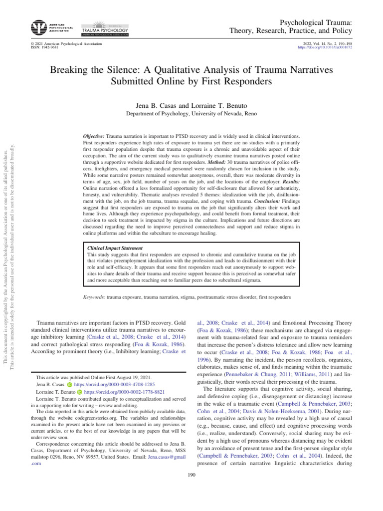 Breaking The Silence - A Qualitative Analysis of Trauma Narratives ...