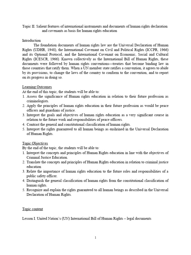 Topic II. Salient Features of International Instruments... | PDF | Human Rights | Convention On ...