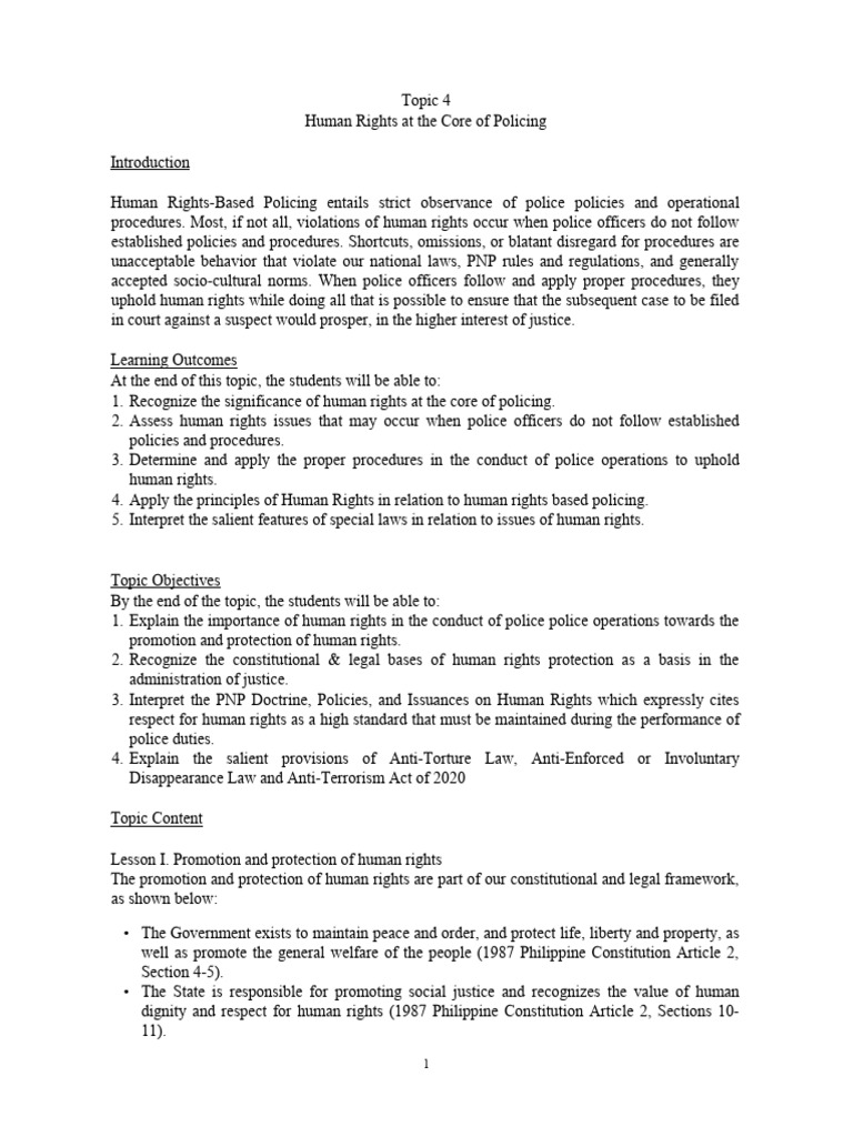 Topic IV Human Rights at The Core of Policing | PDF | Detention ...