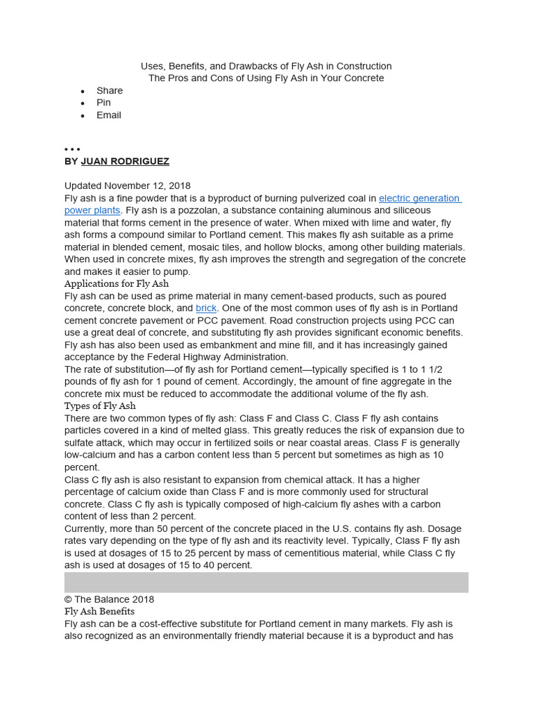 Uses Fly Ash | PDF | Fly Ash | Concrete