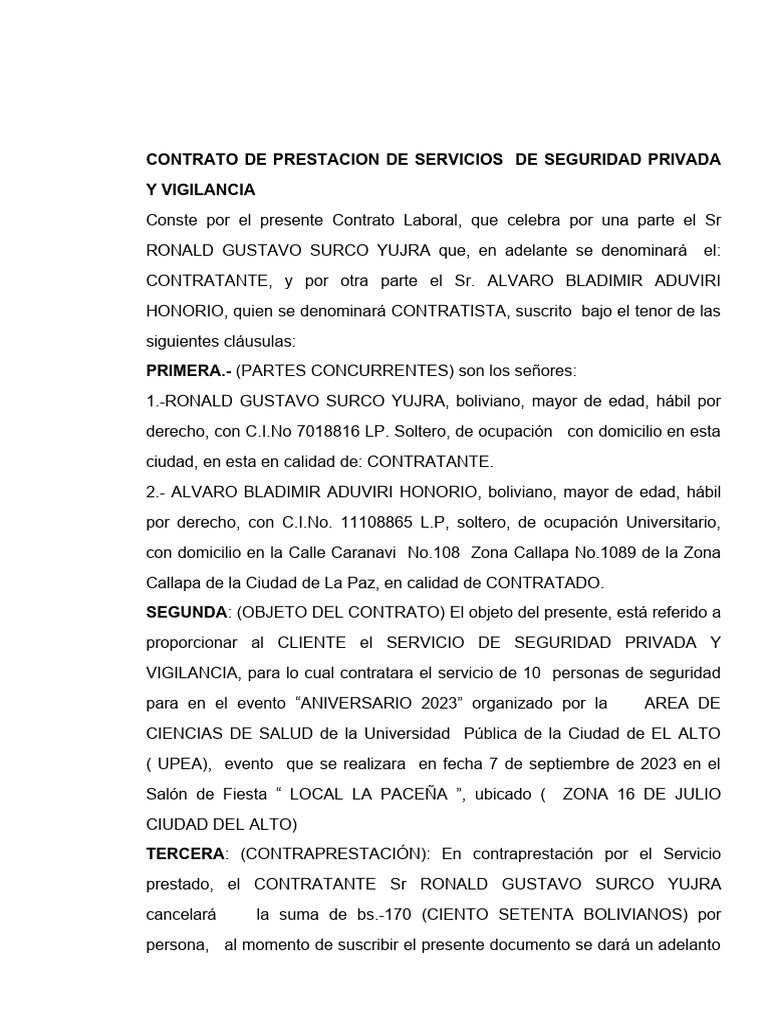 CONTRATO DE TRABAJO Seguridad | PDF