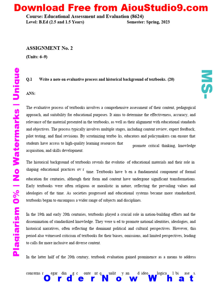 O R D e R N o W W H A T: Course: Educational Assessment and Evaluation ...