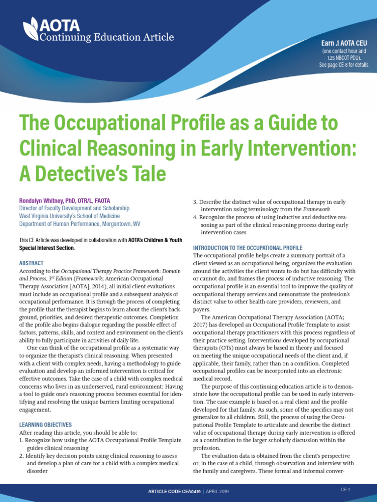 OT Profile As A Guide | Download Free PDF | Occupational Therapy