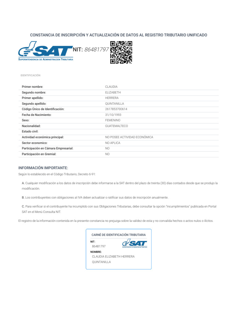 Portal SAT - Impresión de RTU - Guatemala | PDF
