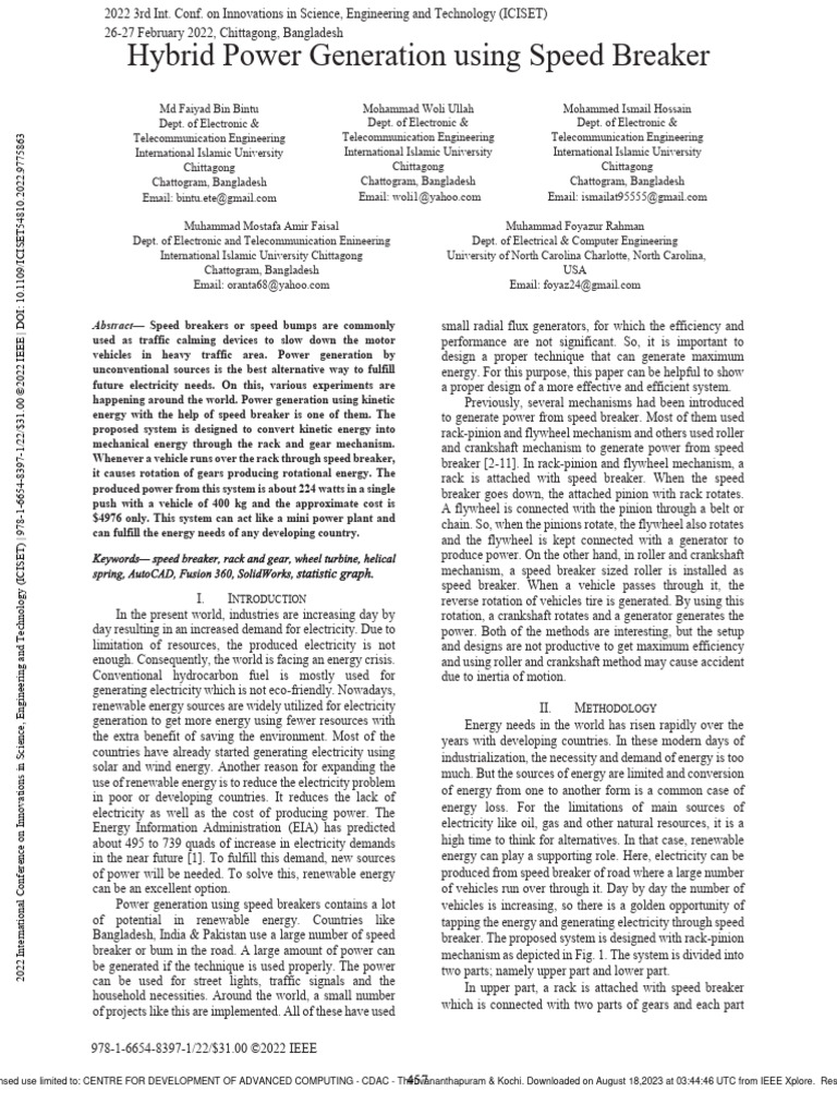 Hybrid Power Generation Using Speed Breaker | PDF | Gear | Electric ...