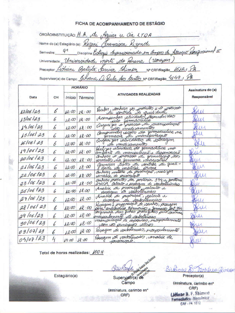 Ficha de Acompanhamento de Estágio | PDF