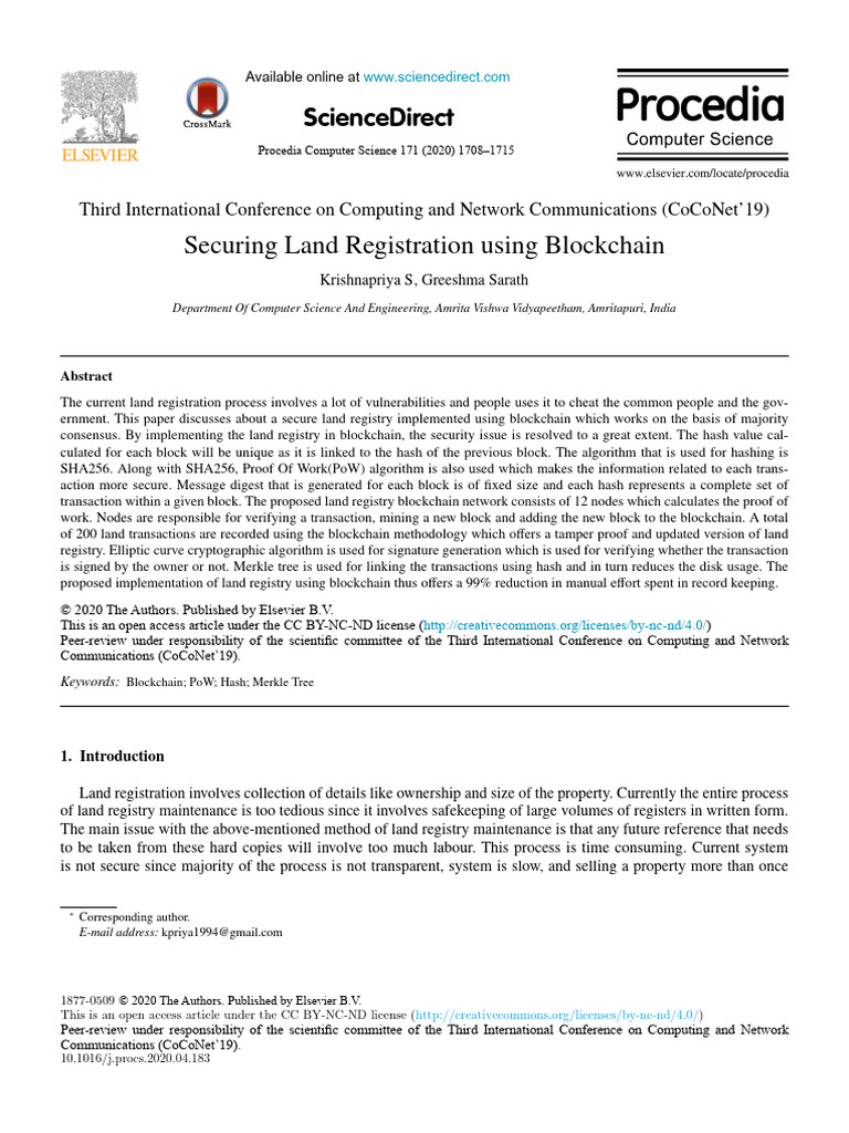 Securing Land Registration Using Blockchain | PDF | Cryptography ...