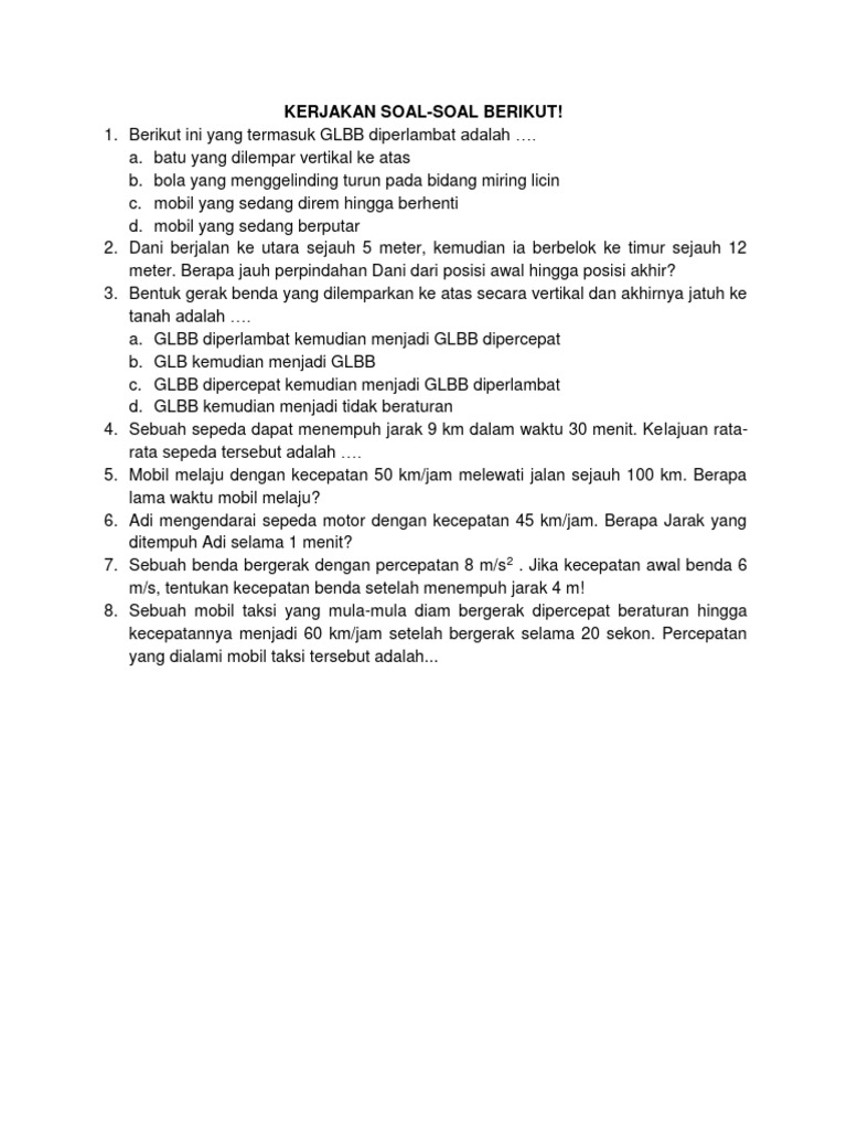 Soal Latihan Gerak 1 | PDF