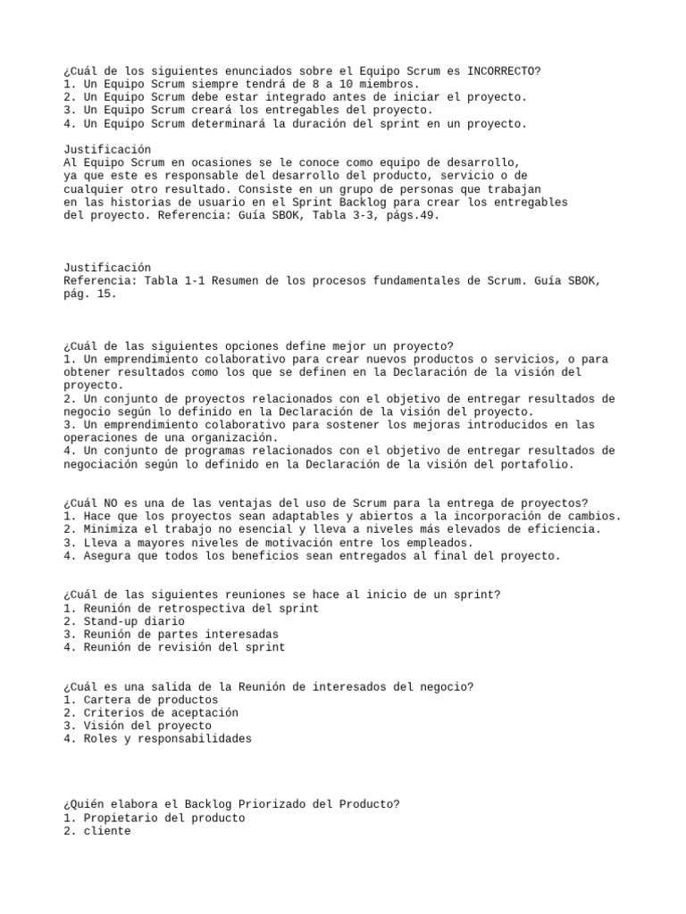 Preguntas y Respuestas Curso Scrum | PDF | Scrum (desarrollo de software) | Gestión de proyectos