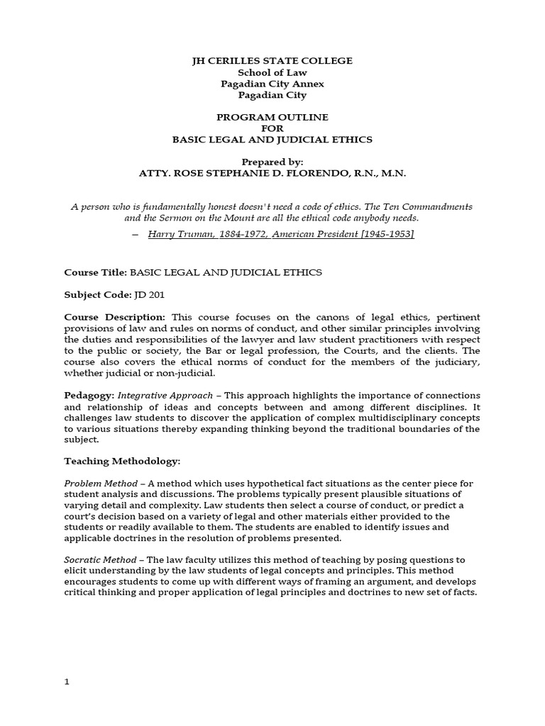 JHCSC Program Course For Ethics | PDF | Lawyer | Judiciaries