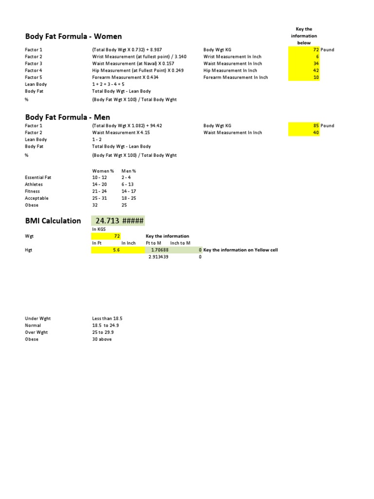 Body Fat Calculation Guide for Women | PDF