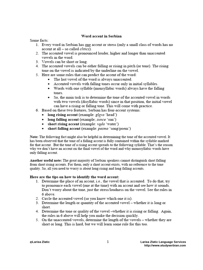 Serbian Accents | PDF | Stress (Linguistics) | Tone (Linguistics)