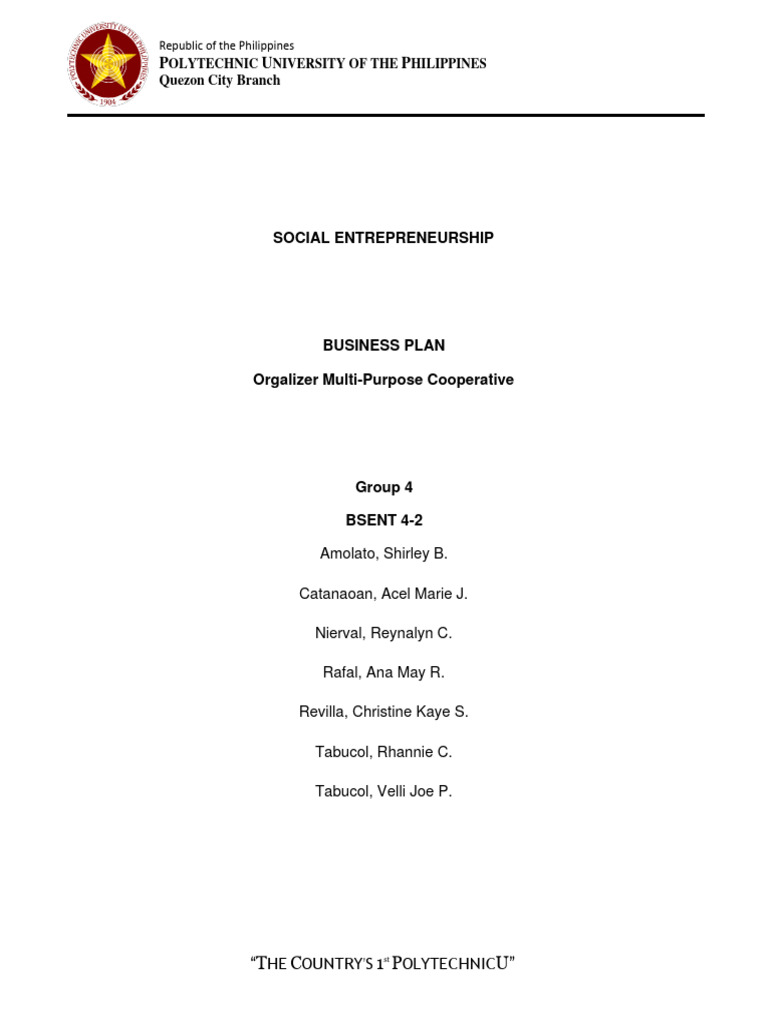 GROUP 4 - Orgalizer Multi Purpose Cooperative - Business Plan - Social ...