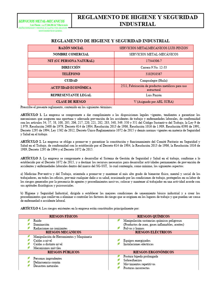 Reglamento de Higiene y Seguridad Industrial | PDF | La seguridad