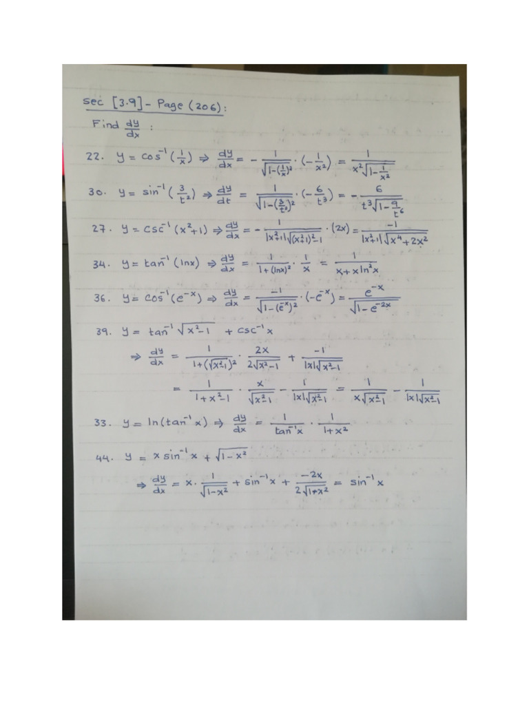 Sec (3.9) - Der of Inv Trig Fns | PDF
