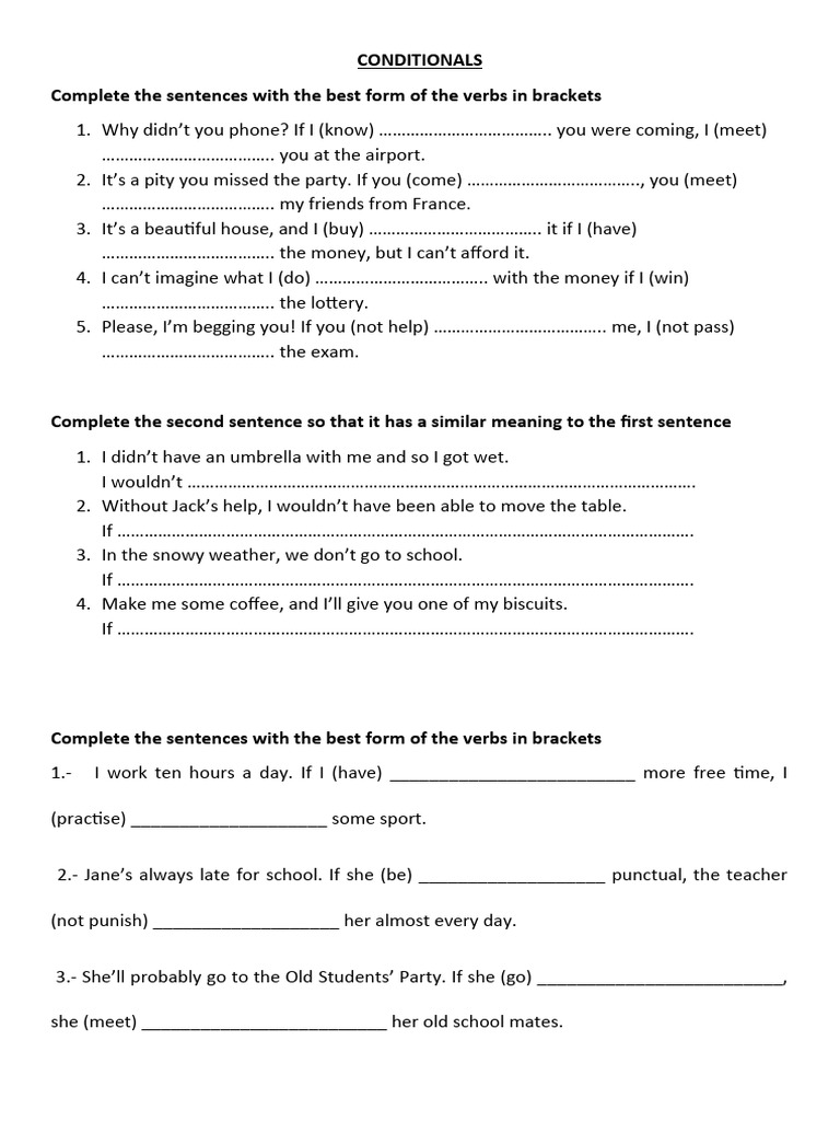 CONDITIONALS Exercises | PDF | Linguistics | Grammar