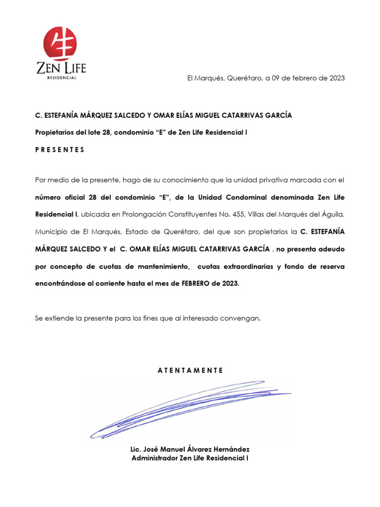Carta No Adeudo 28E | PDF