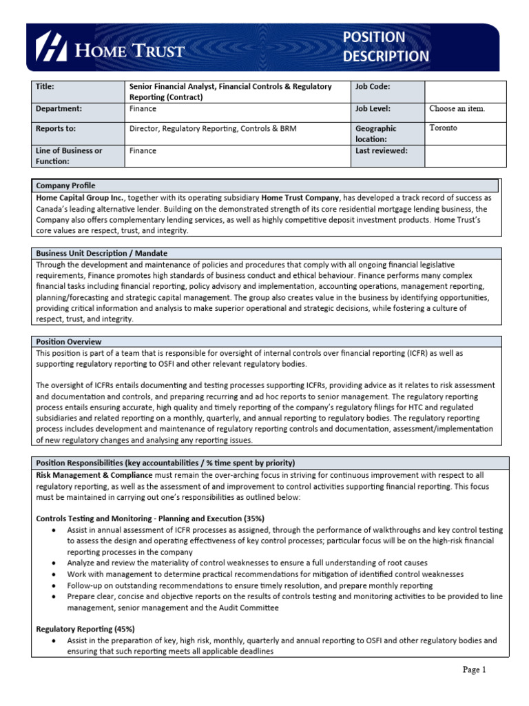 SFA - Financial Controls Regulatory Reporting Contract | PDF | Internal ...