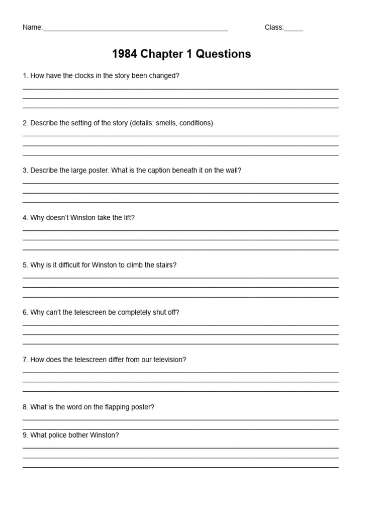 Y9 Chapter 1 Questions 1984 Printable | PDF | Satirical Books