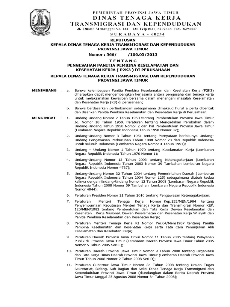 Surat Keputusan P2K3 | PDF