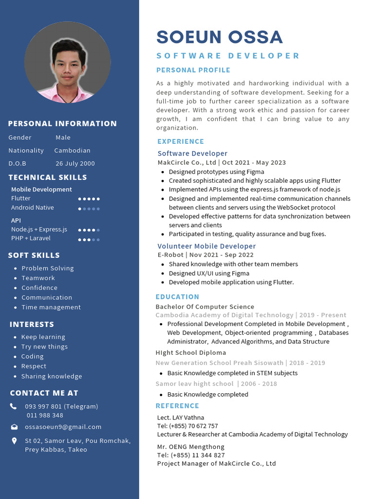 Software Developer Profile: Soeun Ossa | PDF | Mobile App | Software