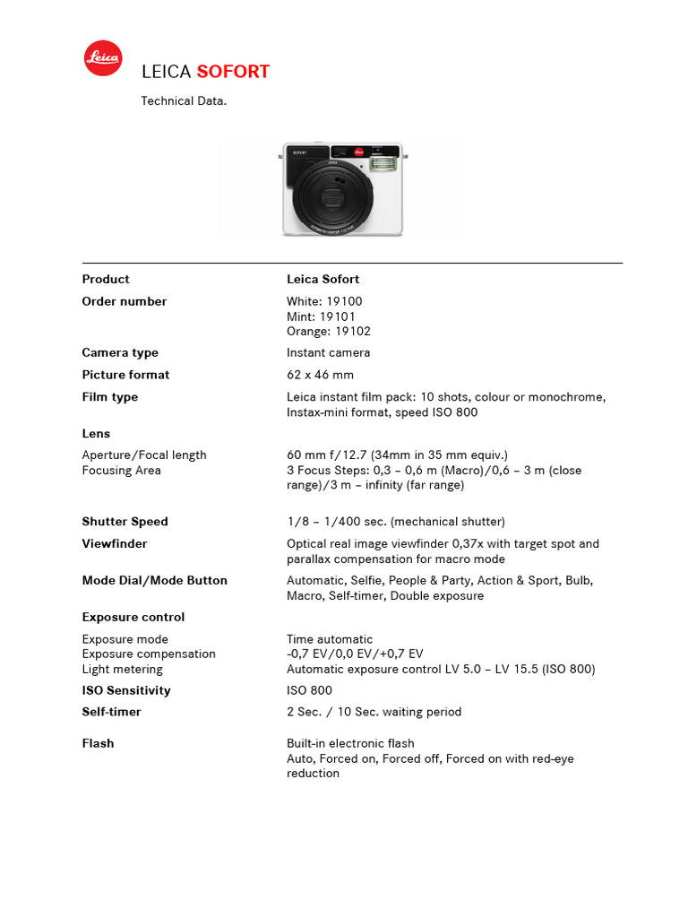 Technische Daten Leica+SOFORT EN | PDF