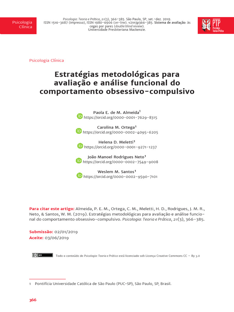 Análise Funcional - Toc - Citável | PDF | Transtorno obsessivo compulsivo (TOC) | Psicologia