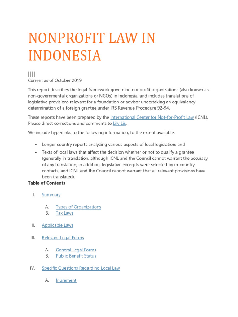 Nonprofit Law Overview in Indonesia | PDF | Value Added Tax | Nonprofit ...
