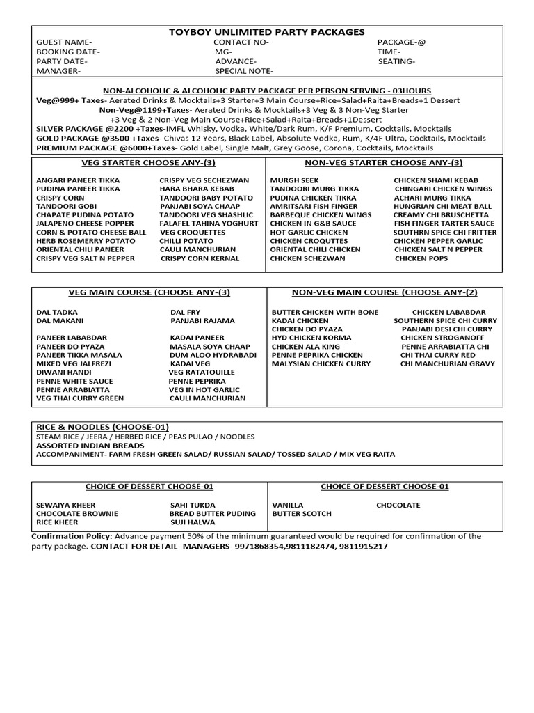 Toyboy Party Package | PDF | Curry | Indian Cuisine