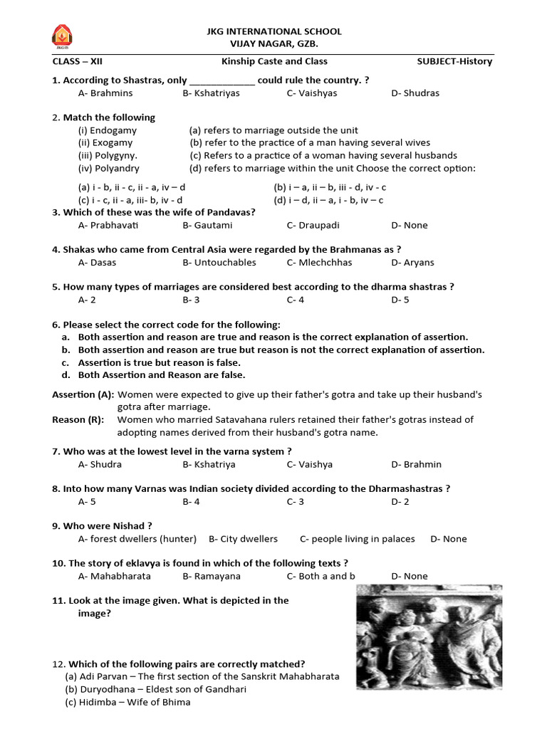 Class XII History L-Kinship& Caste Extra Questions | PDF | Mahabharata ...