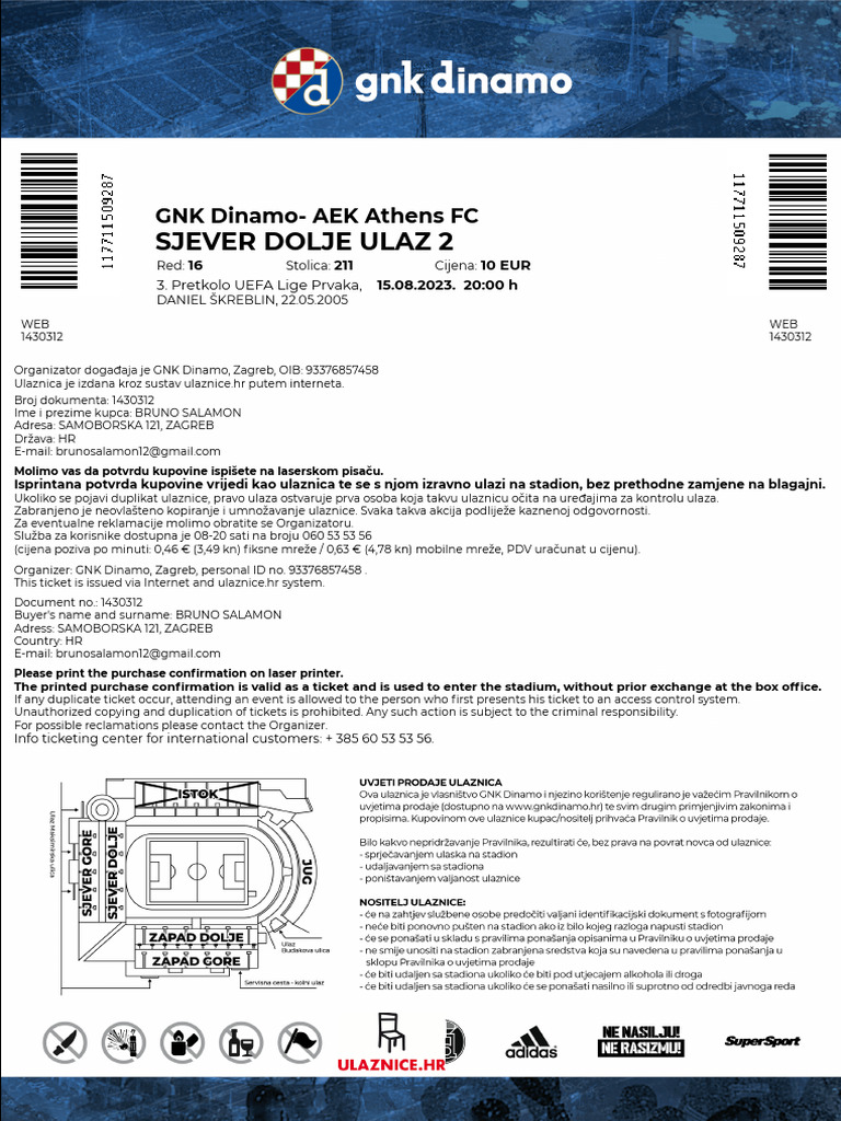 Sjever Dolje Ulaz 2: GNK Dinamo-AEK Athens FC | PDF