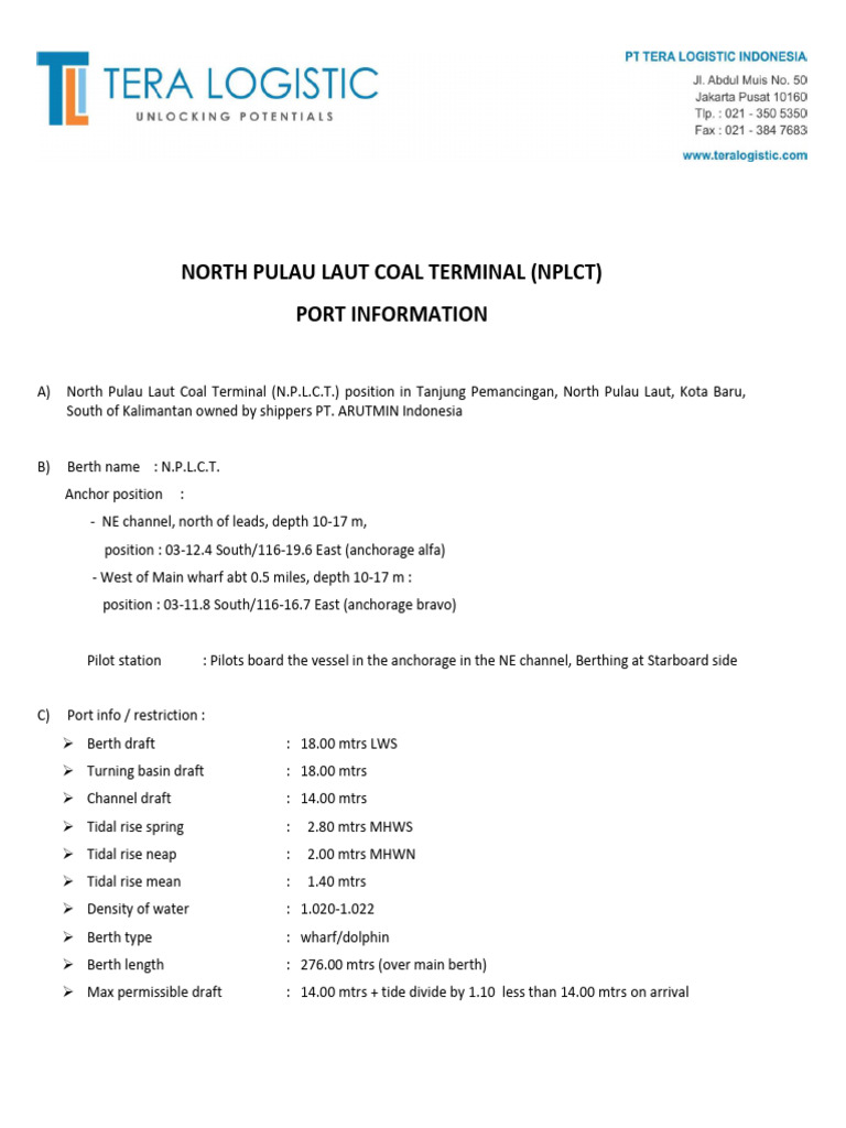 NPLCT Port Info (Tli) | PDF | Tide | Navigation