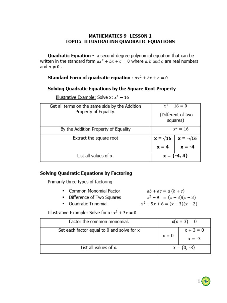 Math 9 Workbook Updated | PDF | Quadratic Equation | Factorization
