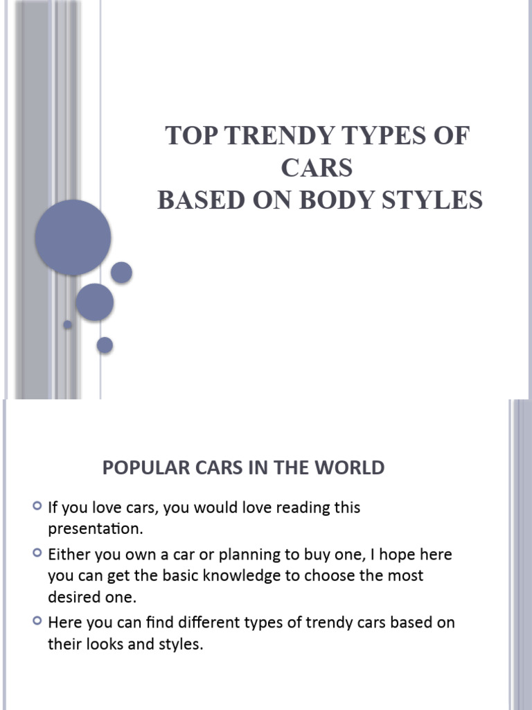 Types of Cars Design.. | PDF | Sedan (Automobile) | Vehicles
