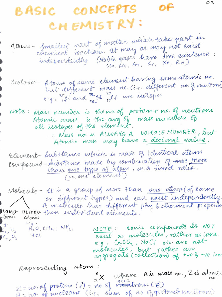 Class 11 Mole Concept Notes | PDF | Mole (Unit) | Atomic
