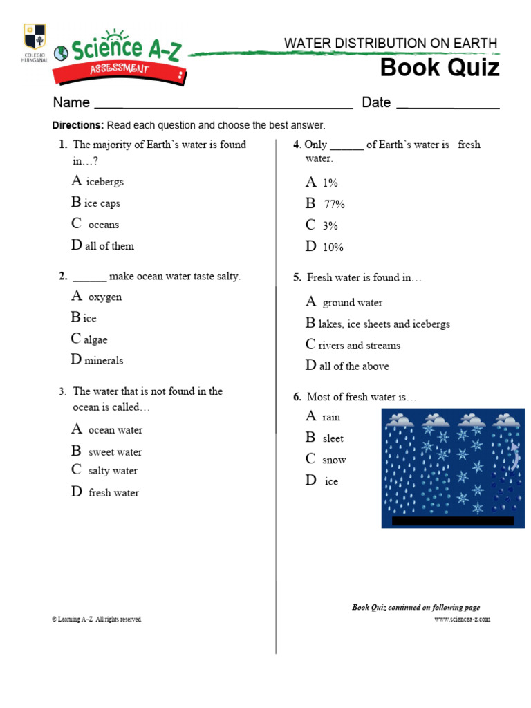 5th Grade Quiz Water Distribution & Cryosphere | PDF | Glacier | Water