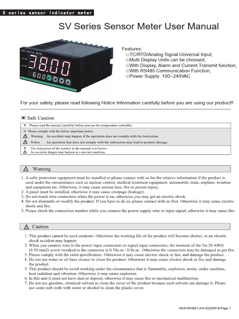 TOKY SV Series Sensor Meter User Manual | PDF | Power Supply | Computer ...