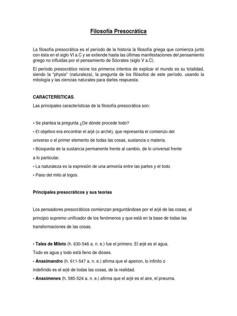 Filosofía Presocrática | PDF | Filosofía griega antigua | Filosofía antigua