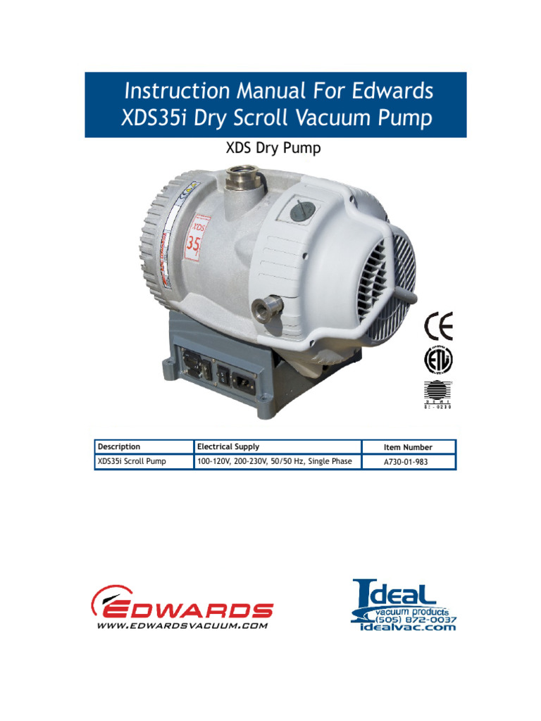 Edwards XD35i Users Manual!QWWE | PDF | Pump | Vacuum