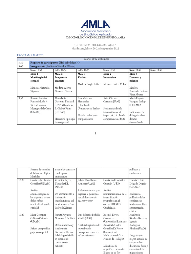 PROGRAMA Definitivo XVI CONGRESO NACIONAL DE LINGUISTICA AMLA - 2022 | PDF | México ...