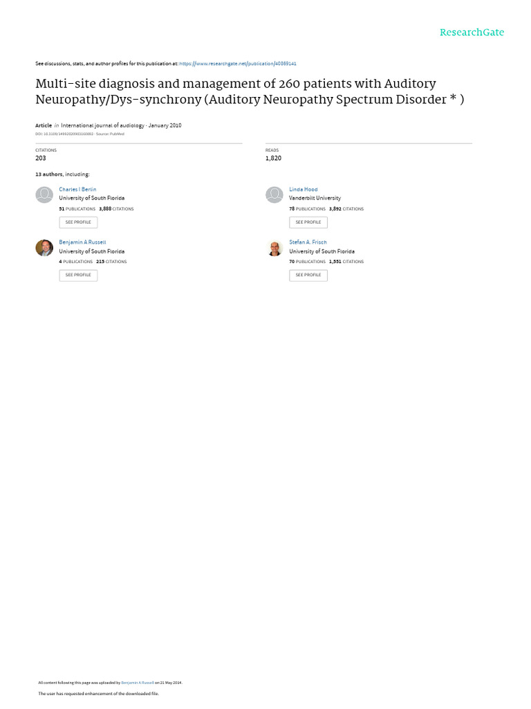 Multi-Site Diagnosis and Management of 260 Patients With Auditory ... Multi-Site Diagnosis and Management of 260 Patients With Auditory ...