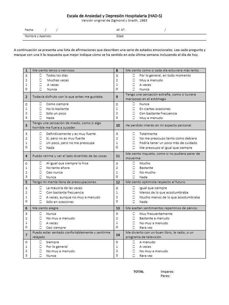 Escala HAD-S: Ansiedad y Depresión | PDF