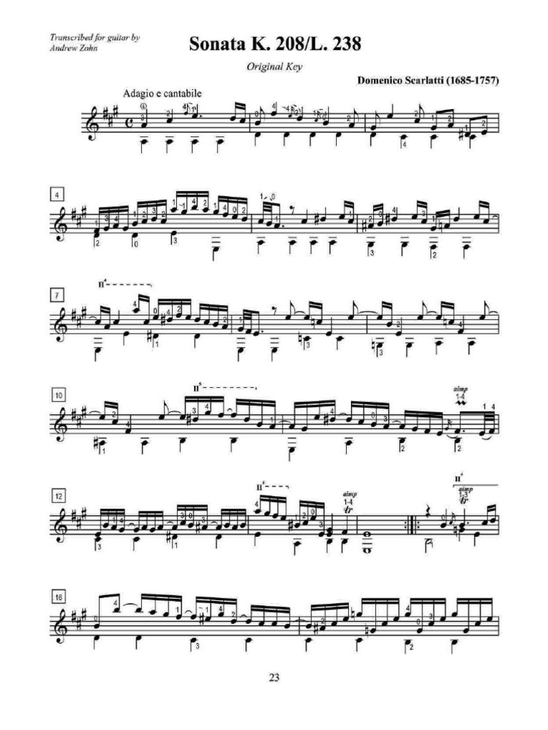 D. Scarlatti - Sonata L. 238 - Arr. Andrew Zohn | PDF