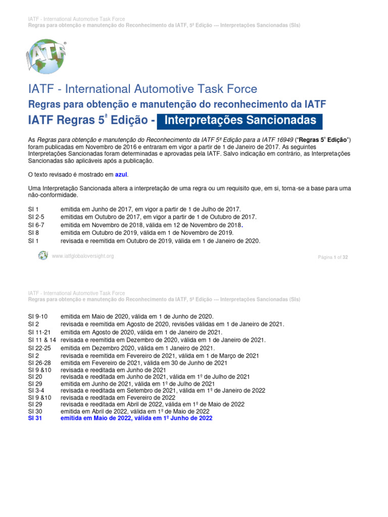 1.3 - IATF - Regras 5º Edição SI 31 - Junho 2022.pt | PDF | Qualidade ...