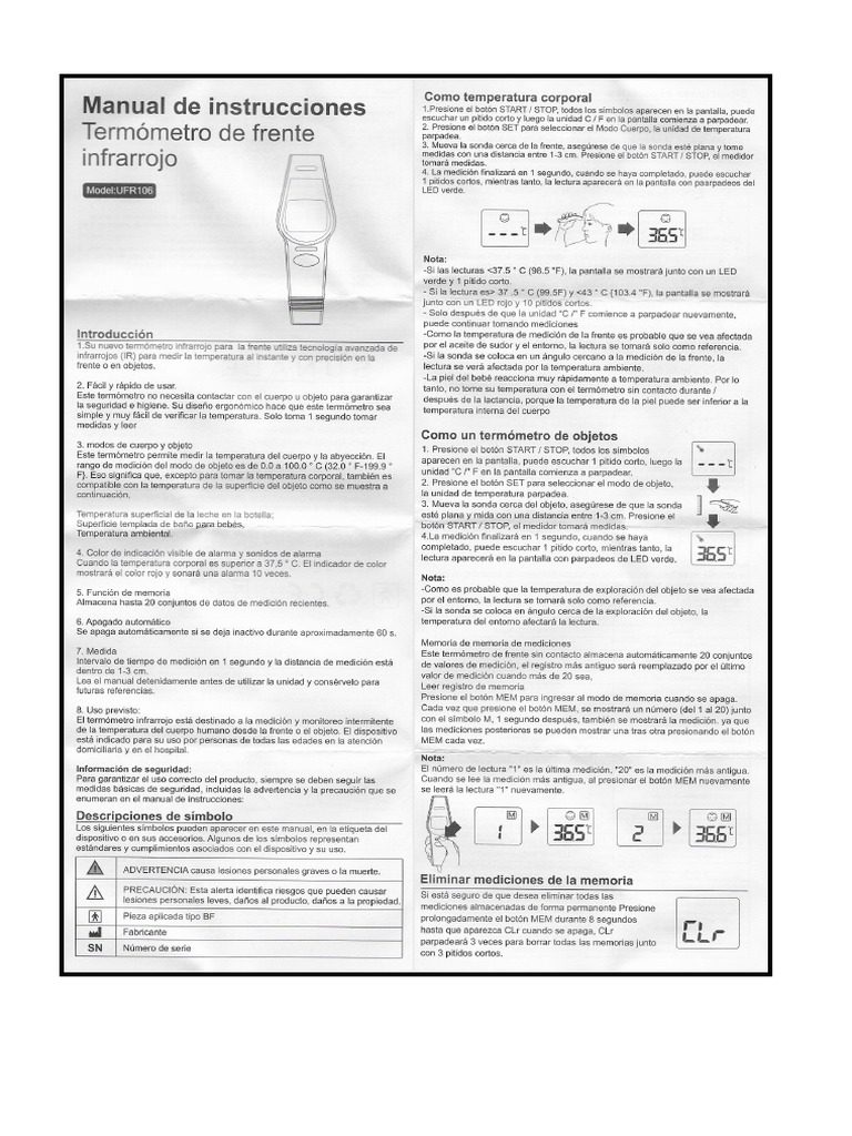 Manual de Usuario Termometro | PDF