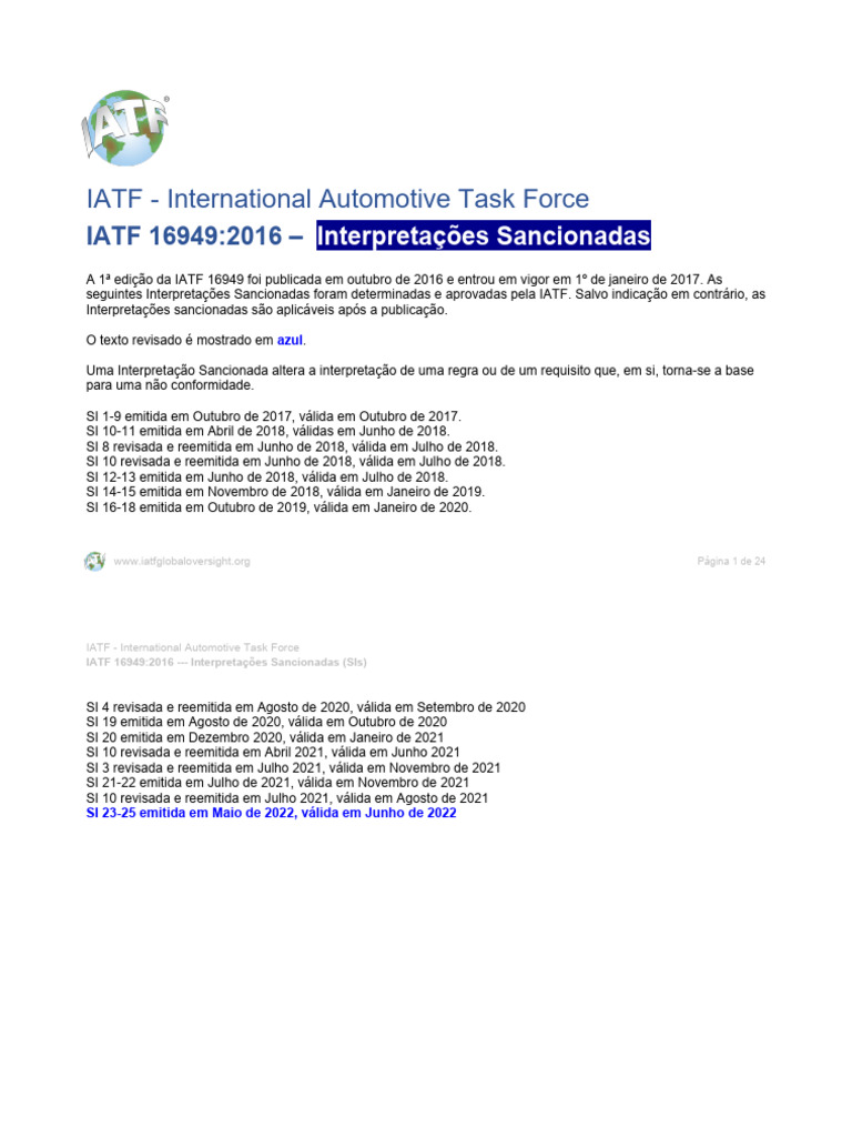 Interpretações Sancionadas IATF 16949:2016 | PDF | ISO 9000 | Gestão de ...