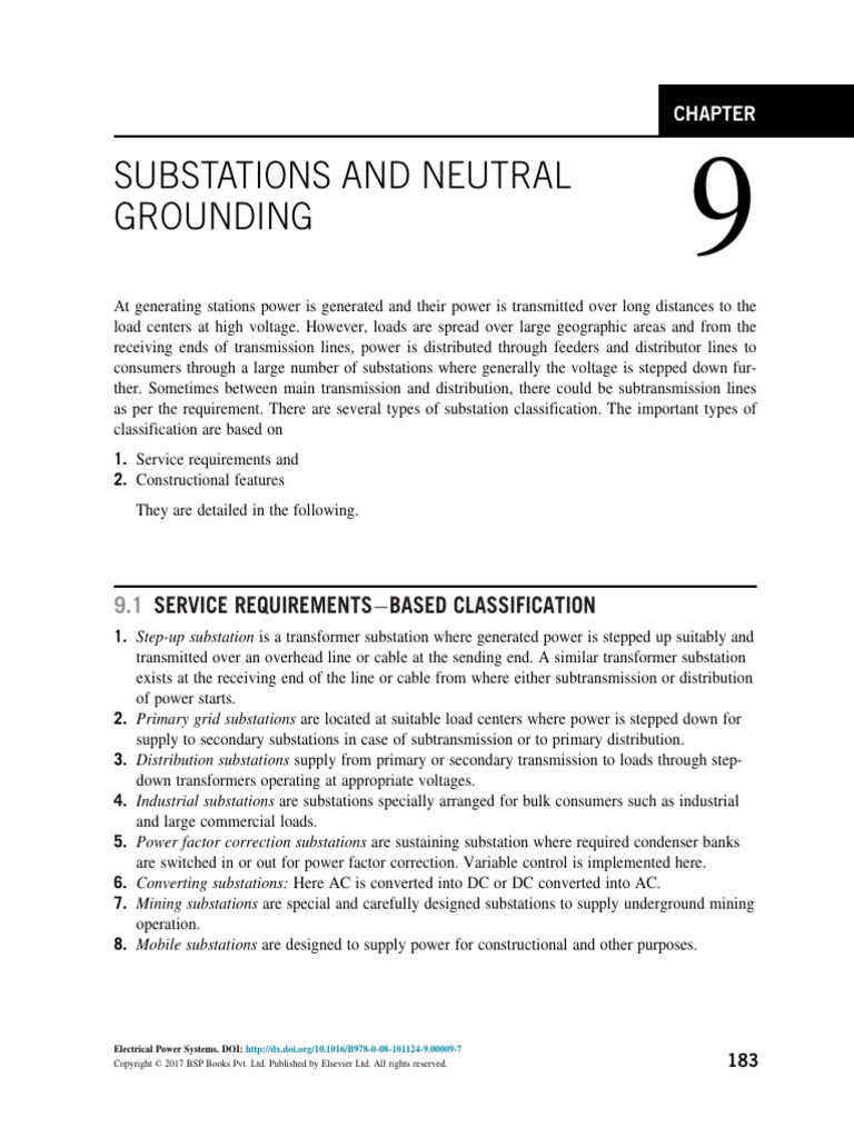 Substations and Neutral Grounding: Service Requirementsbased ...