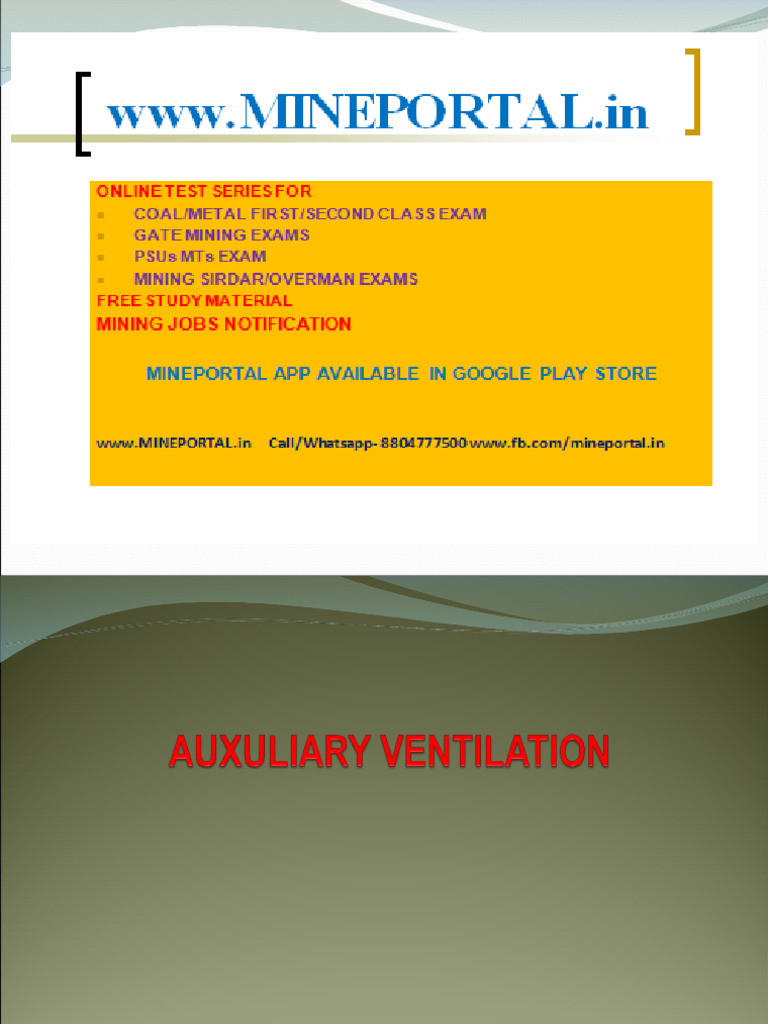 Auxiliary Ventilation in Mining | PDF | Duct (Flow) | Ventilation (Architecture)