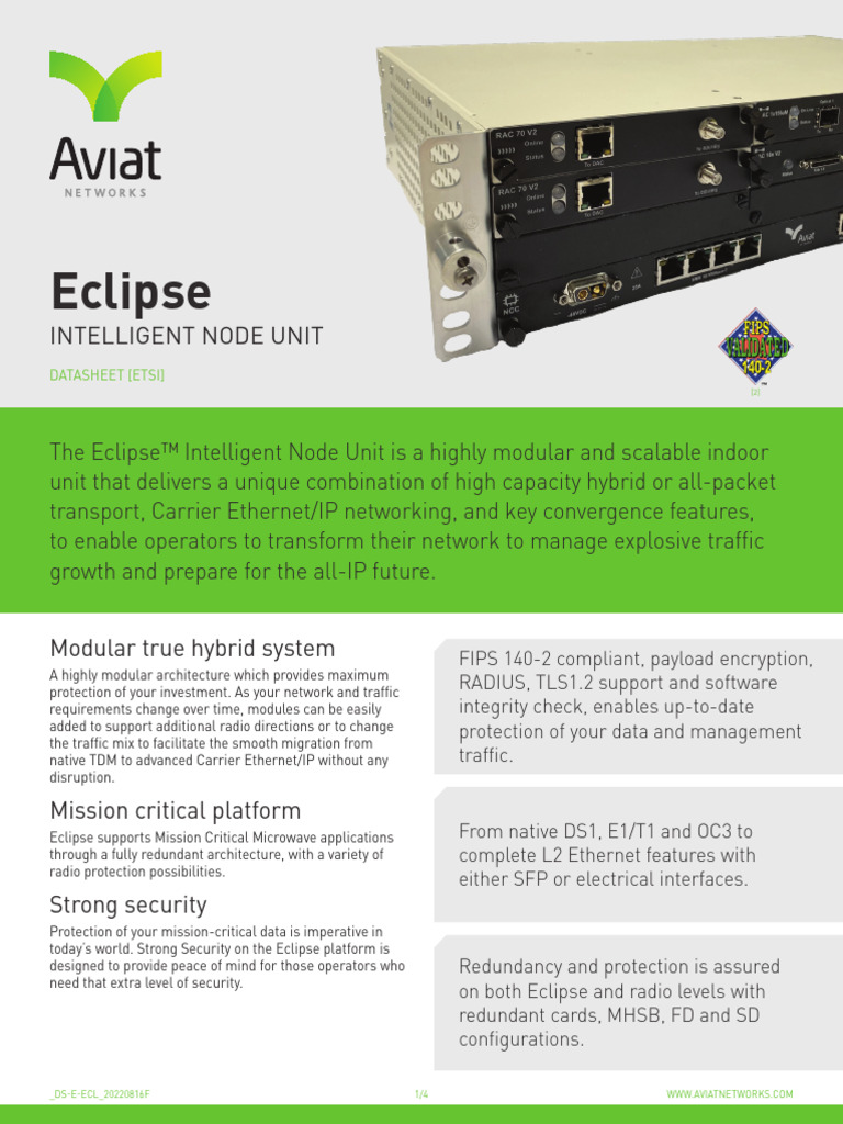 Eclipse Short Form Datasheet ETSI 2022 AUG 16 | Download Free PDF | Ethernet | Computer Network